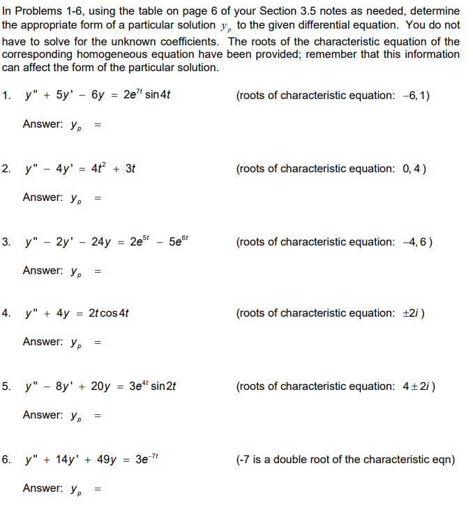 Solved In Problems 1-6, using the table on page 6 of your | Chegg.com
