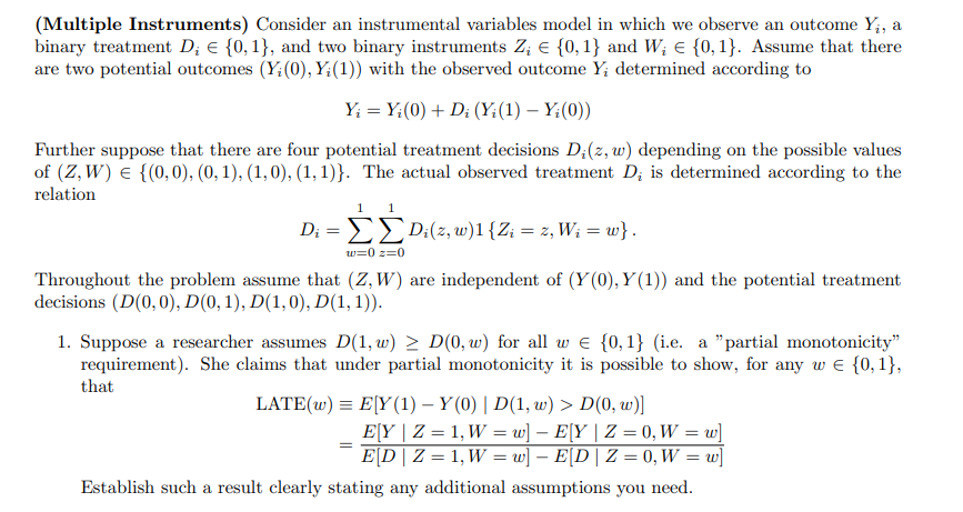 Solved (Multiple Instruments) Consider an instrumental | Chegg.com