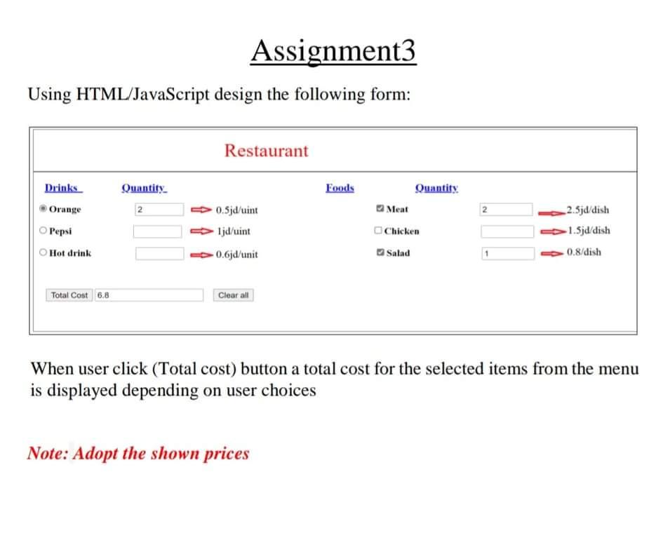 Using HTML JavaScript design the following form: | Chegg.com