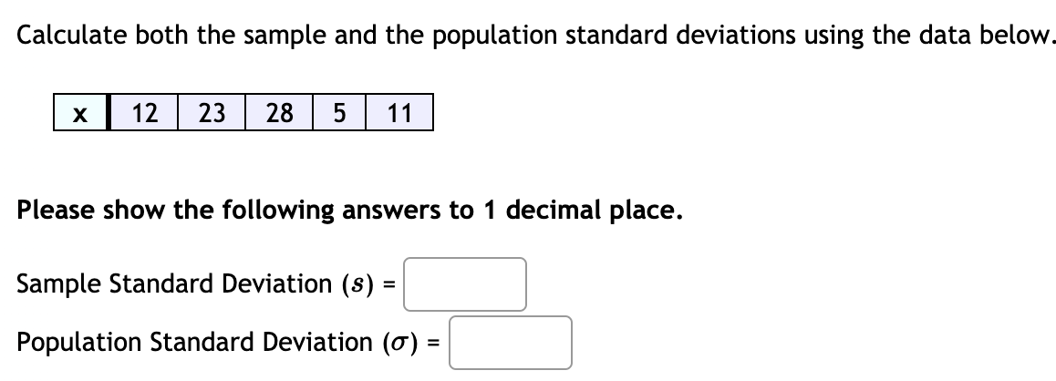 Solved Calculate both the sample and the population standard | Chegg.com