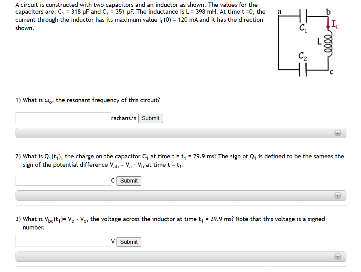 Solved A circuit is constructed with two capacitors and an | Chegg.com