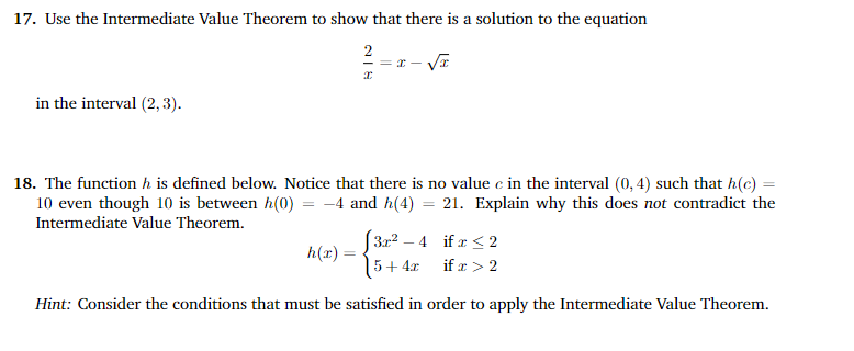 Solved 17. Use the Intermediate Value Theorem to show that | Chegg.com