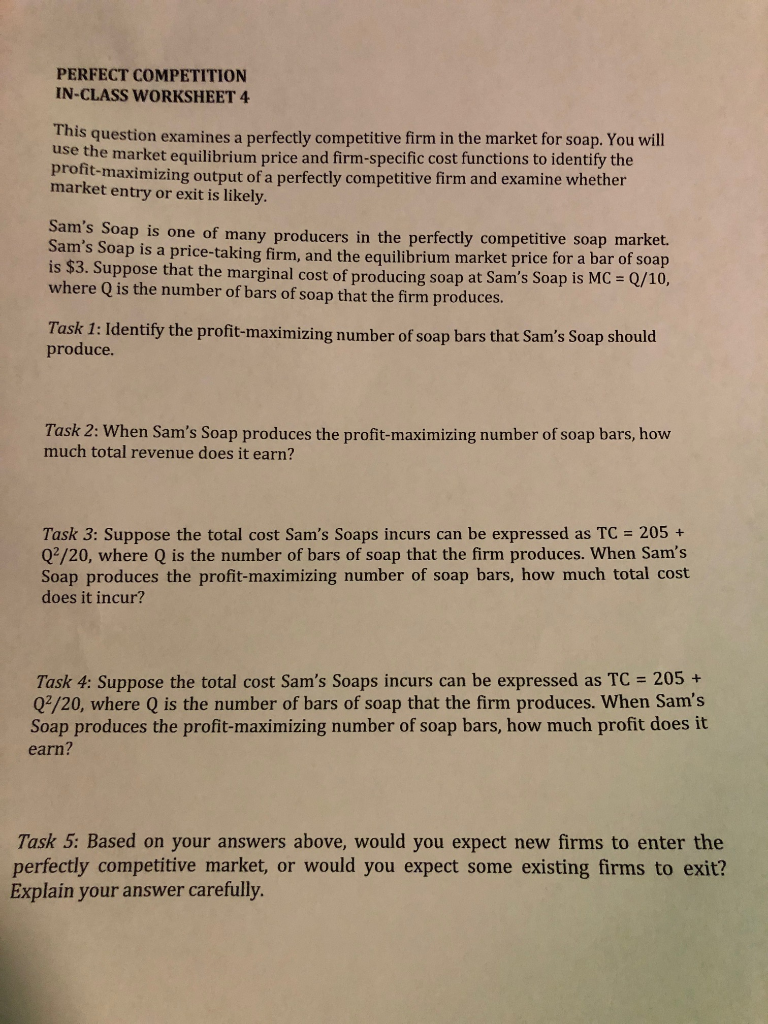 Solved PERFECT COMPETITION IN-CLASS WORKSHEET 4 This | Chegg.com