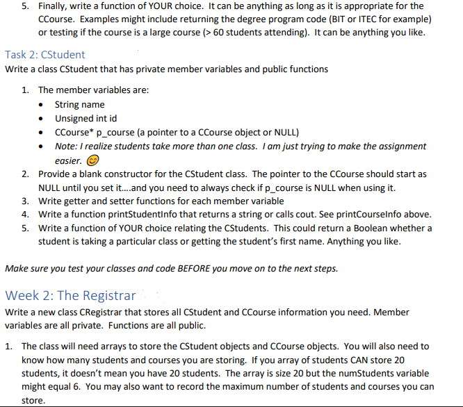 Solved You will make two classes (using a .h and.cpp file as | Chegg.com