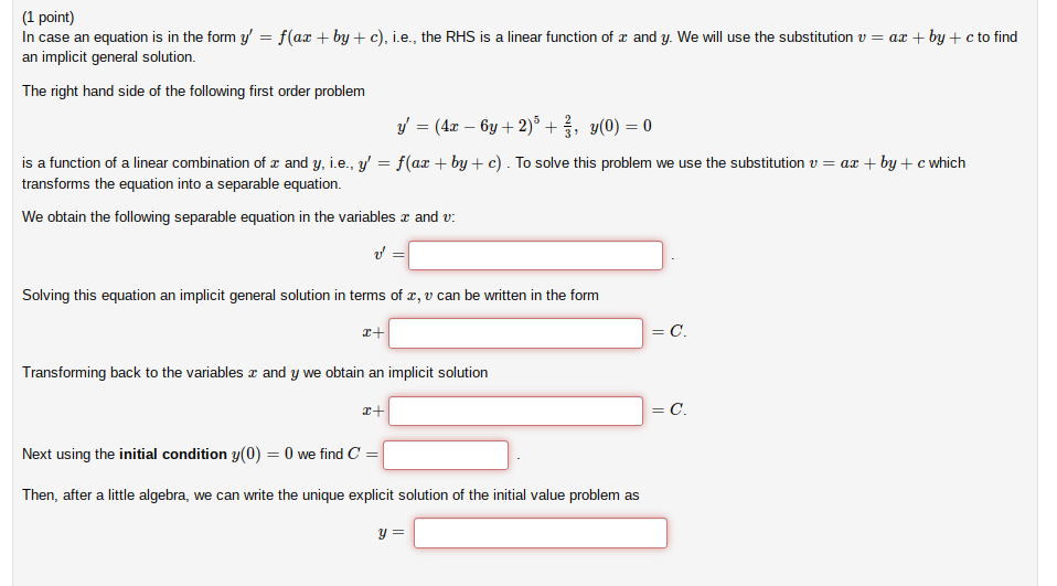 Solved (1 point) In case an equation is in the form | Chegg.com
