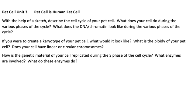 Solved Pet Cell Unit 3 Pet Cell is Human Fat Cell With the | Chegg.com