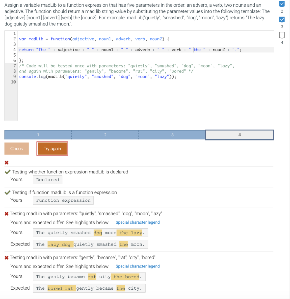 Solved 2 Assign a variable madLib to a function expression | Chegg.com