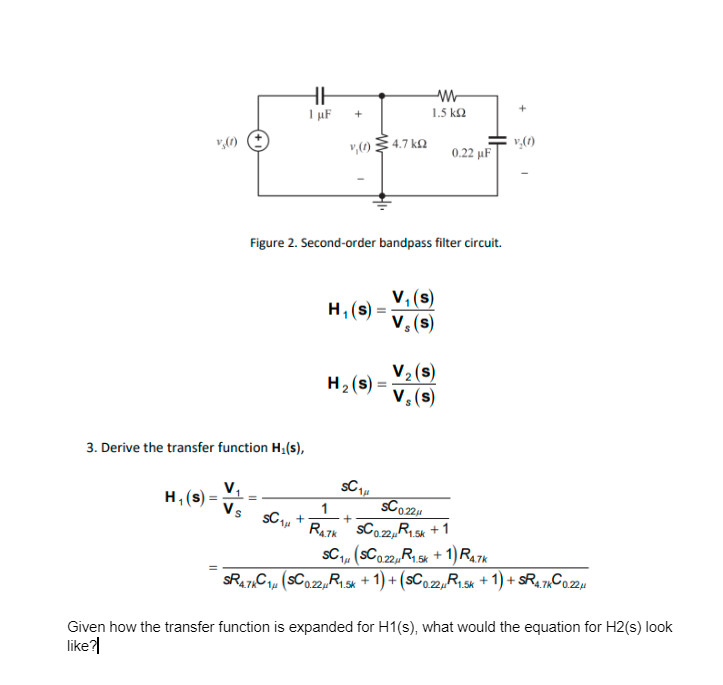 Solved Figure 2. Second-order bandpass filter circuit. | Chegg.com