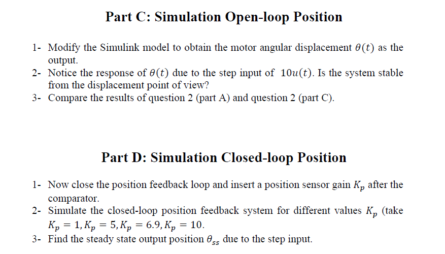 Using Simulink solve Part C & D for this DC motor | Chegg.com
