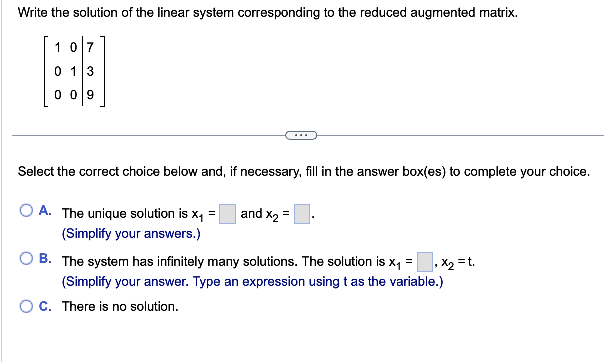 Solved Write the solution of the linear system corresponding | Chegg.com