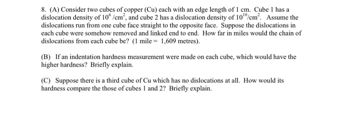 Solved (A) Consider two cubes of copper (Cu) each with an | Chegg.com