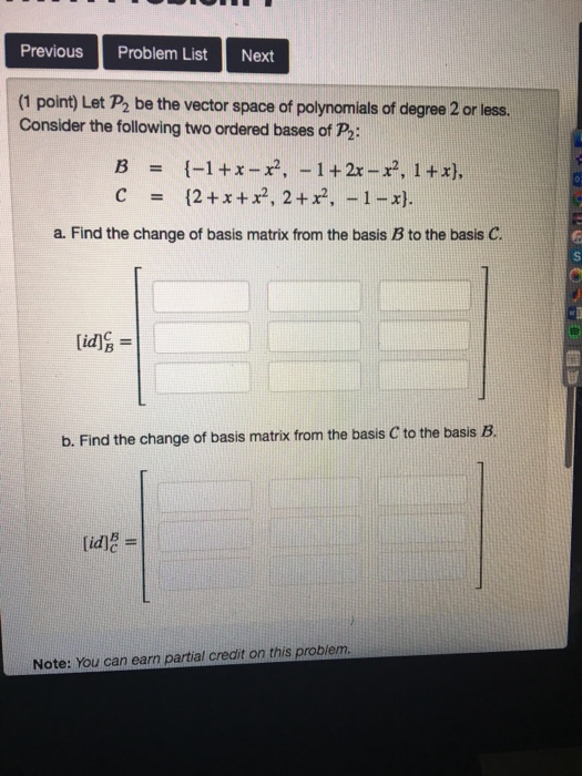 Solved Previous Problem List Next (1 point) Let P2 be the | Chegg.com