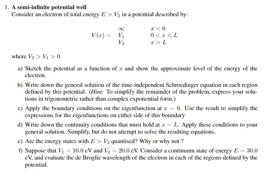 Solved A semi-infinite potential well. Consider an electron | Chegg.com