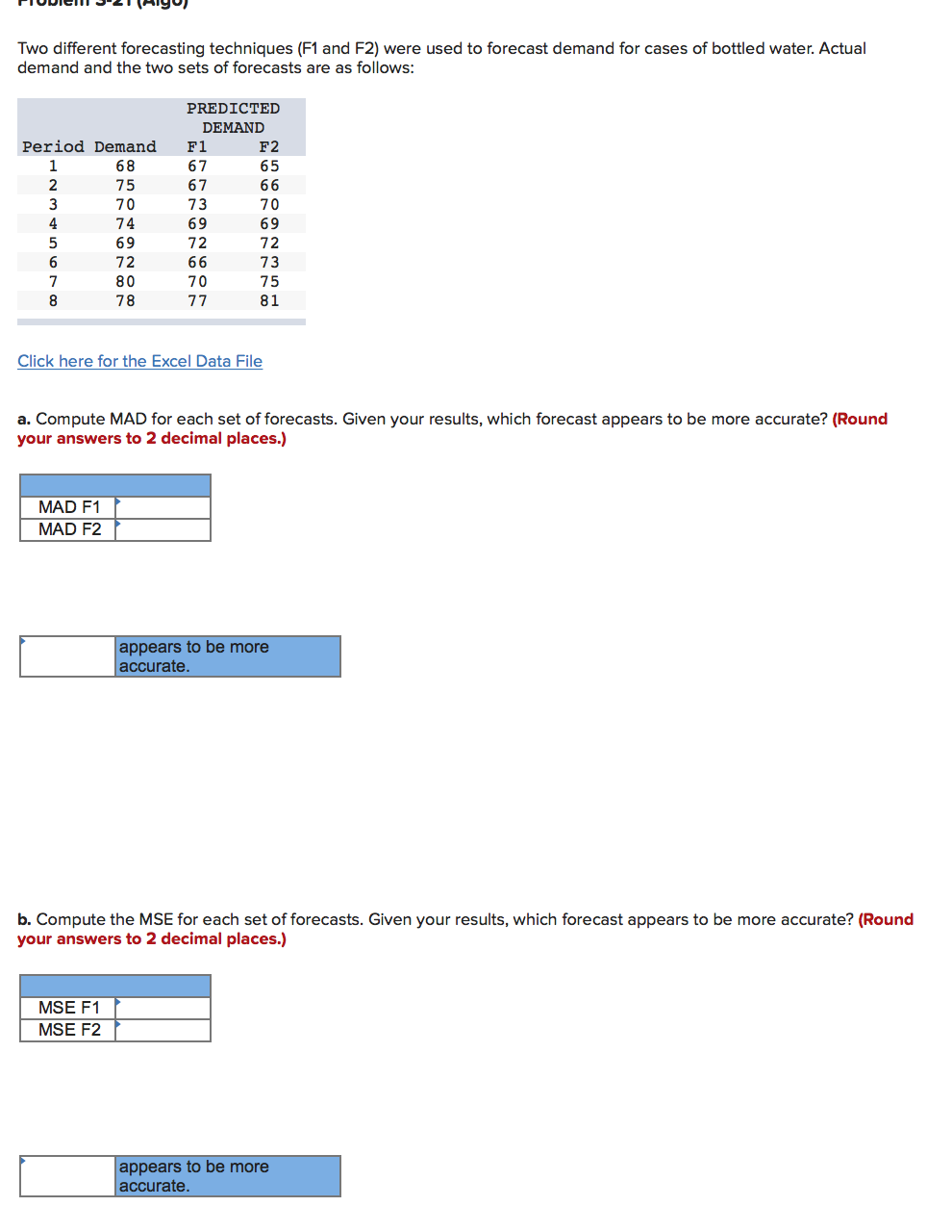 Solved Two different forecasting techniques (F1 and F2) were | Chegg.com