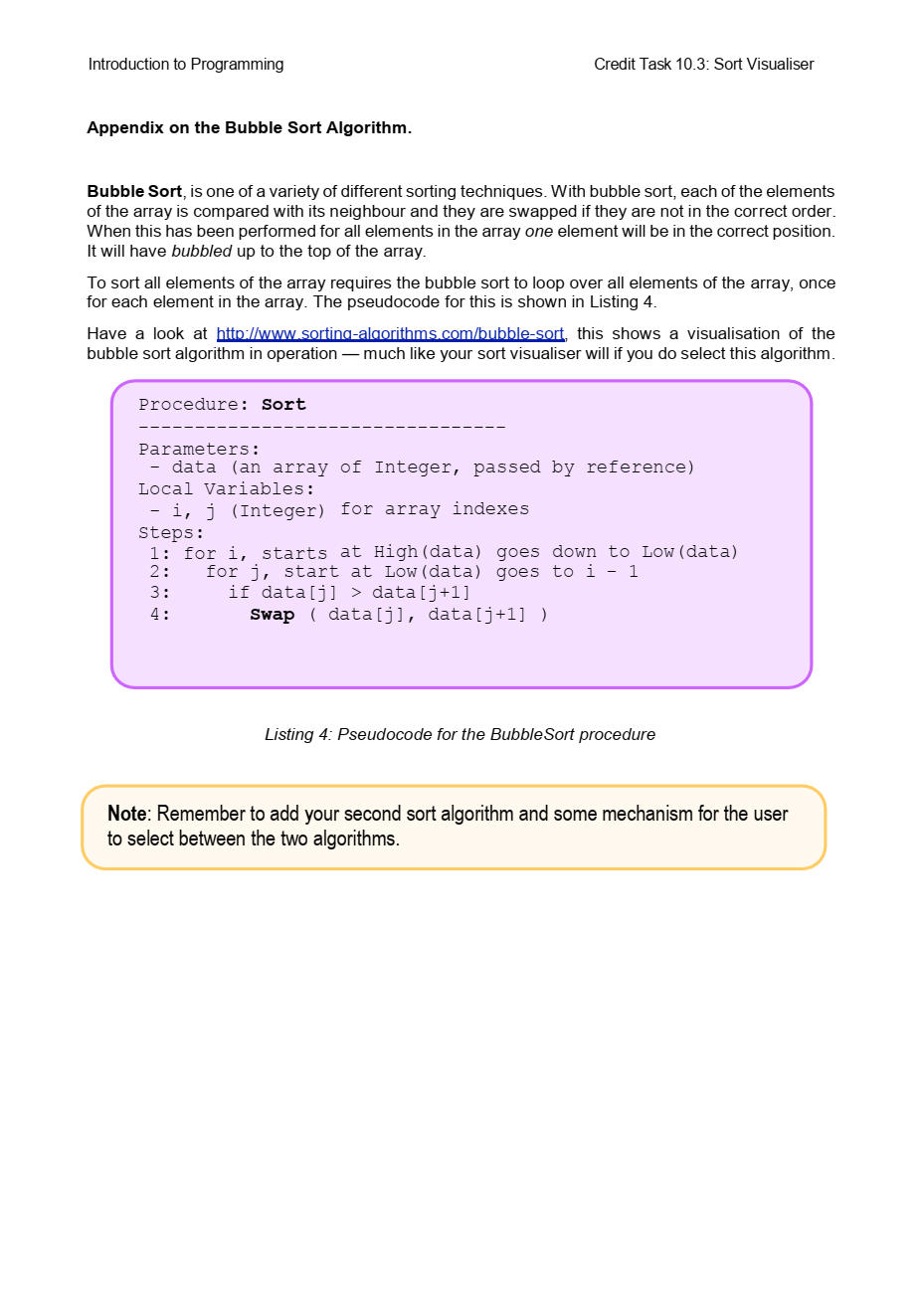 Solved Introduction to Programming Credit Task 10.3: Sort | Chegg.com