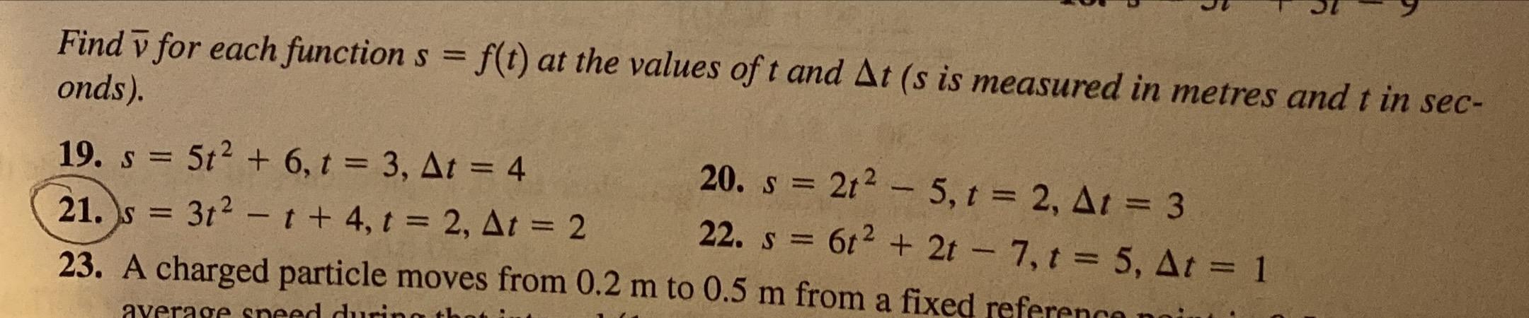 Solved Find vˉ for each function s=f(t) at the values of t | Chegg.com