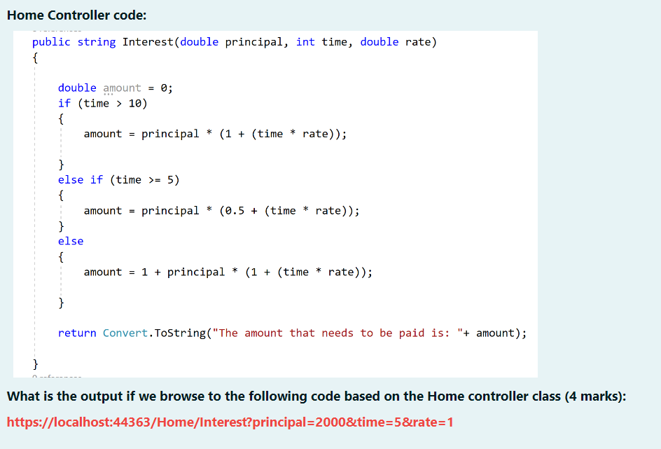 Solved public string Interest(double principal, int time, | Chegg.com