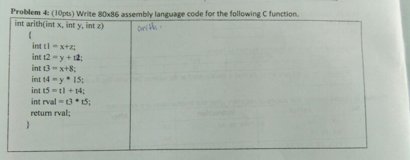 Solved Problem 4: (10pts) Write 80x86 assembly language code | Chegg.com