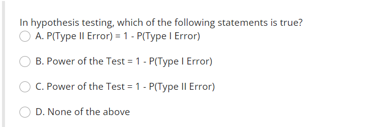Solved In hypothesis testing, which of the following | Chegg.com