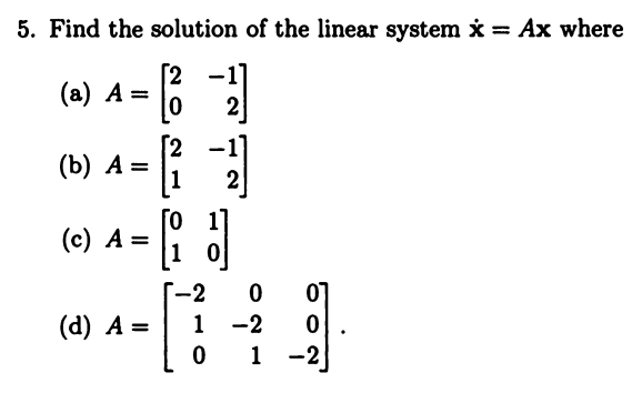 Solved 5. Find the solution of the linear system x˙=Ax where | Chegg.com