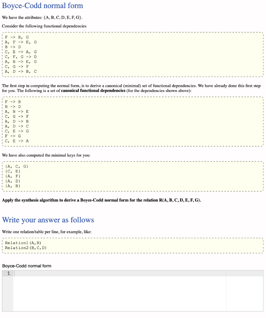 Solved Boyce-Codd normal form We have the attributes: {A, B, | Chegg.com