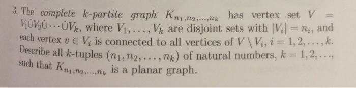 Solved 3. The complete k-partite graph Km,n2 ,..,nk has | Chegg.com