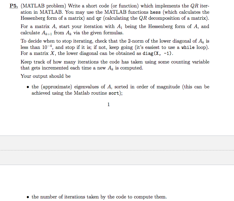 P5. (MATLAB problem) Write a short code (or function) | Chegg.com