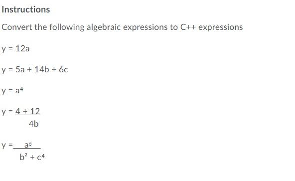 Solved Instructions Convert the following algebraic | Chegg.com
