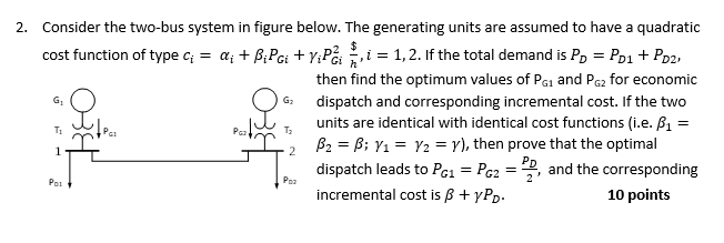 Solved 2. Consider the two-bus system in figure below. The | Chegg.com