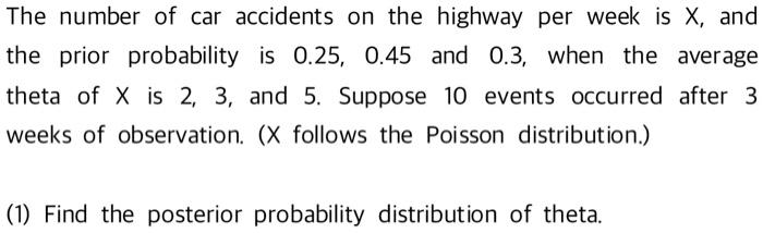 Solved The number of car accidents on the highway per week | Chegg.com