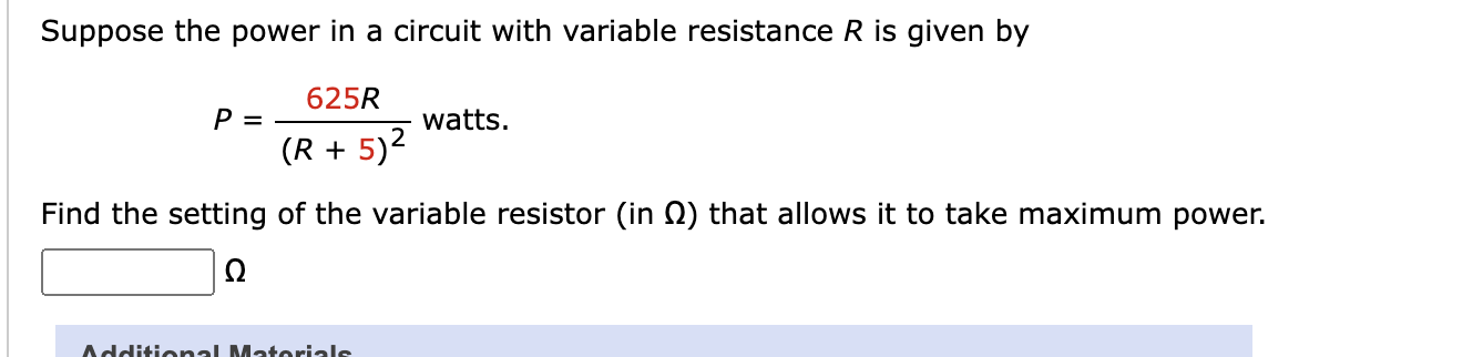 Solved Suppose the power in a circuit with variable | Chegg.com