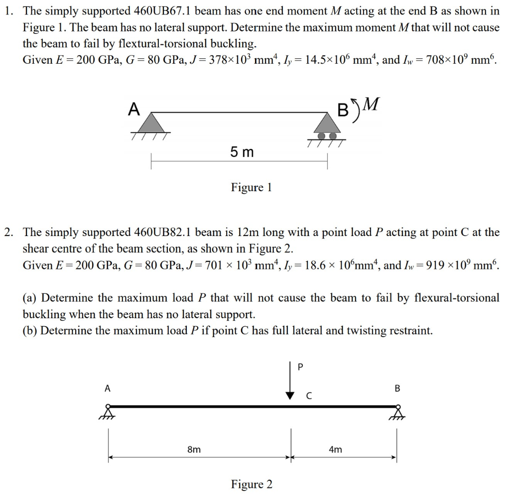 Solved 1. The simply supported 460UB67.1 beam has one end | Chegg.com