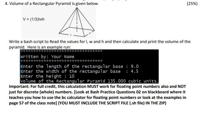 Solved 4. Volume of a Rectangular Pyramid is given below. | Chegg.com