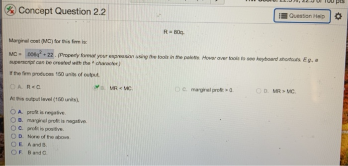 Solved & Concept Question 2.2 Question Help Marginal cost | Chegg.com Solved & Concept Question 2.2 Question Help Marginal cost | Chegg.com