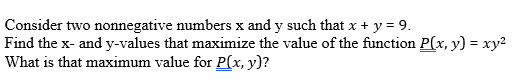 Solved Consider two nonnegative numbers x and y such that x | Chegg.com