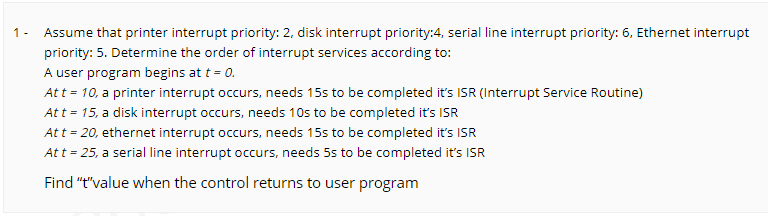 Solved 1 - Assume that printer interrupt priority: 2, disk | Chegg.com