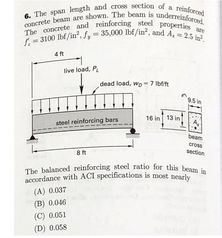Solved h and cross section of a reinforced 6. The concrete | Chegg.com