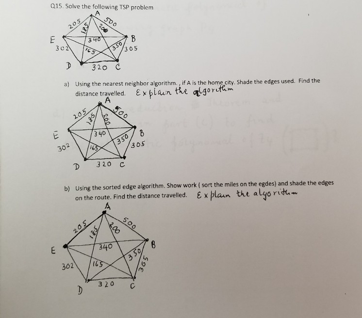 Solved Q15. Solve the following TSP problem 3305 320 с a) | Chegg.com