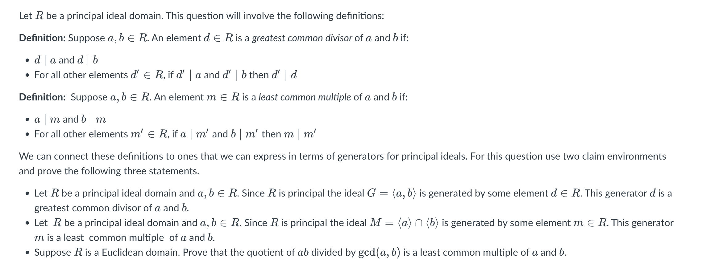 Solved Let R Be A Principal Ideal Domain This Question Will