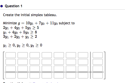 Solved • Question 1 Create the initial simplex tableau. | Chegg.com