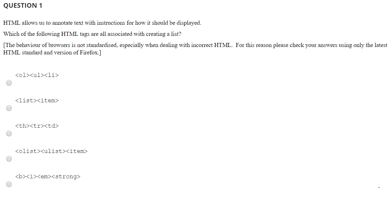 Solved QUESTION 1 HTML allows us to annotate text with | Chegg.com
