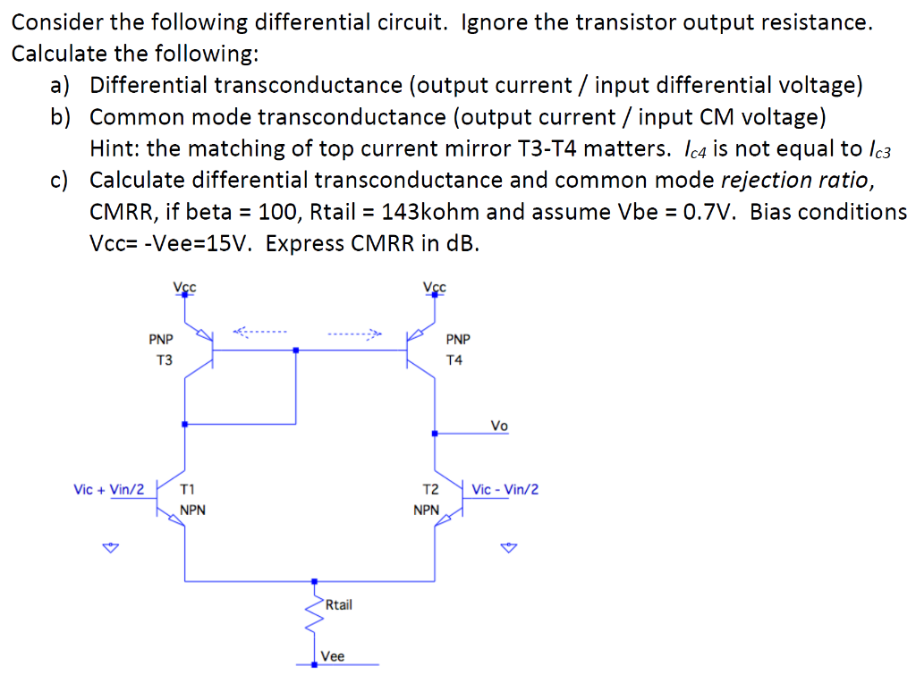 Solved Consider the following differential circuit. Ignore | Chegg.com
