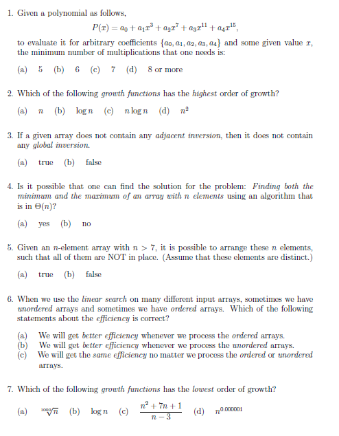 Solved CompSci alogrithm subject questions: 1)Given a | Chegg.com