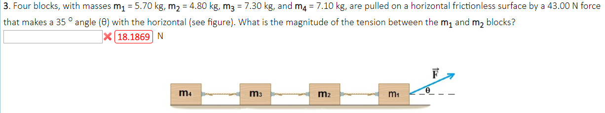 Solved 3. Four blocks, with masses m1 = 5.70 kg, m2 4.80 kg, | Chegg.com