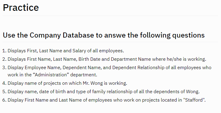 Solved -- Implementation of Company Database .header on -- | Chegg.com