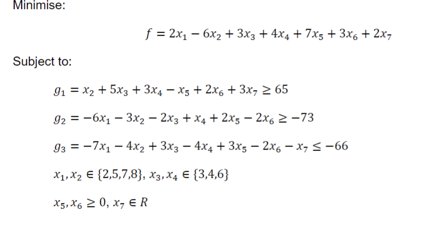 Solved Minimise F 2x1−6x2 3x3 4x4 7x5 3x6 2x7 Subject To