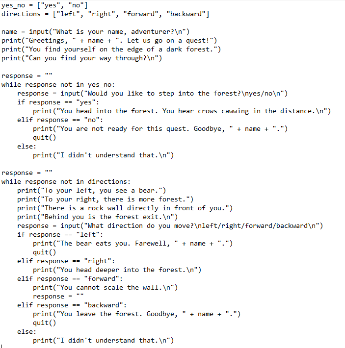 Solved yes_no ["yes", "no"] directions = ["left", "right", | Chegg.com