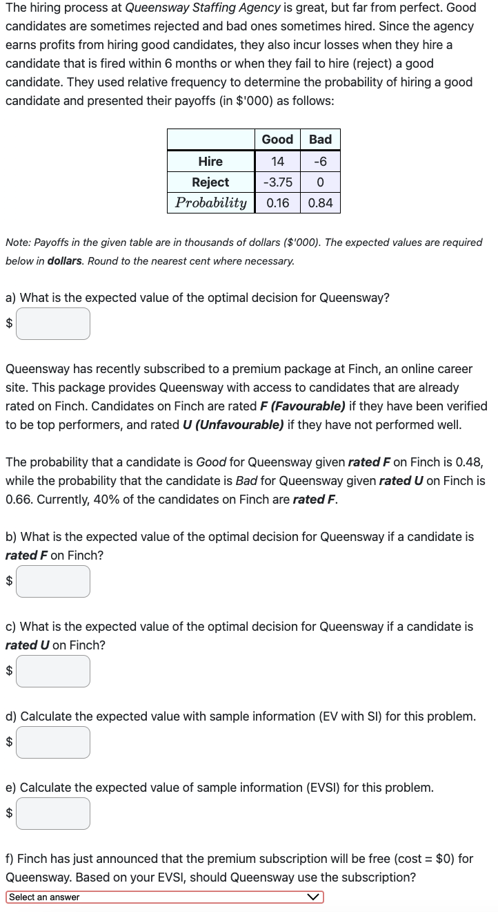 Solved The hiring process at Queensway Staffing Agency is | Chegg.com