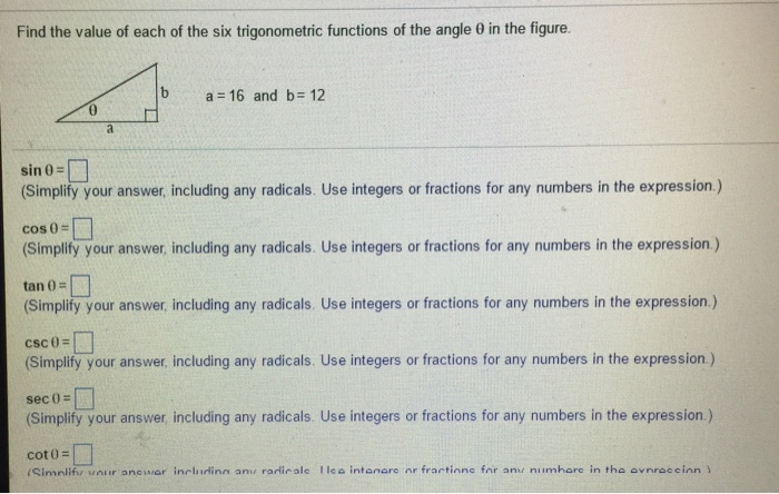 Solved Find The Value Of Each Of The Six Trigonometric