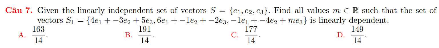 Solved âu 7. Given the linearly independent set of vectors | Chegg.com
